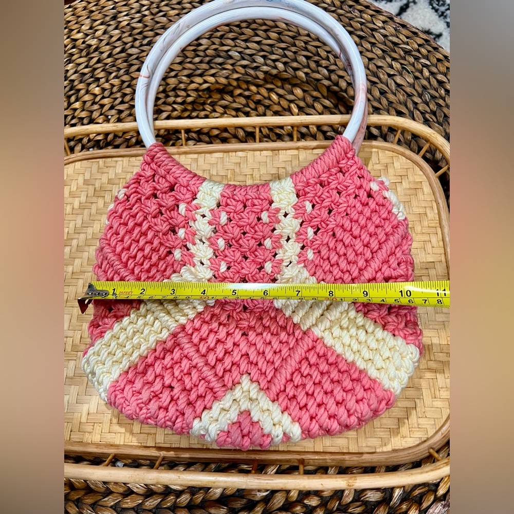 Vintage Macrame Handbag With Circle Round Resin Handl… - Gem